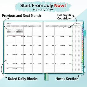 SUNEE Weekly Planner 2023-2024 5.5"x8.3" Weekly & Monthly Daily - from July 2023 - June 2024, A5 Size Calendar Academic Year Planner, Hardcover,Pocket,100 GSM Paper,Monthly Sticker (Turquoise, A5)
