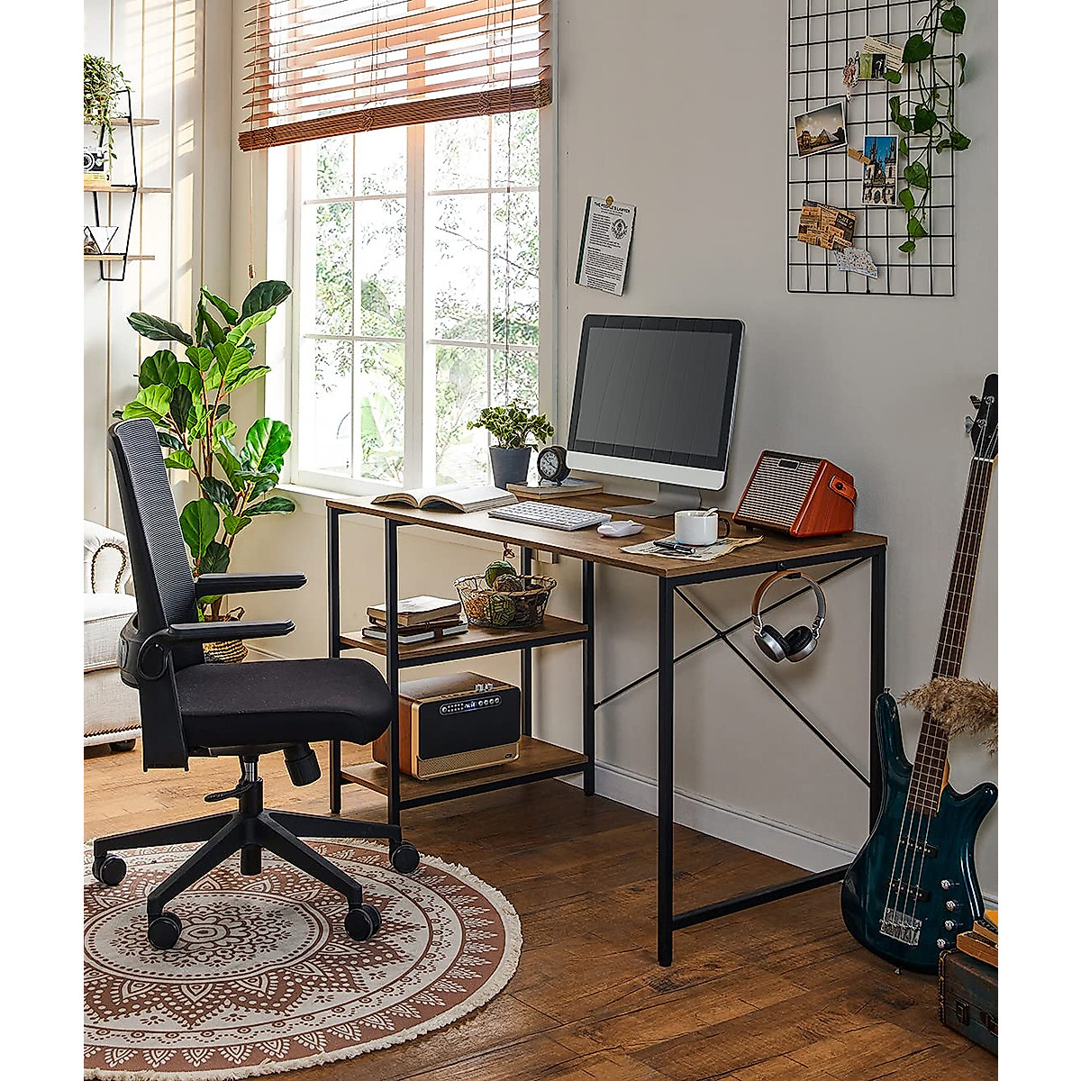 LINSY HOME Computer Desk 47 Inch, Home Office Desk with 2-Tier Storage Shelf, Writing Laptop Table for Gaming Study Working, Easy Assembly, Rustic Brown