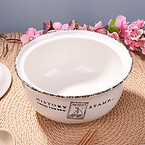 Swlthwen Ceramic Ramen Bowl with Lid Soup Bowls with Lid for Soup and Noodles Microwave Ceramic Soup Bowl Instant Noodle Bowl Cereal Bowl with Lid (YF)