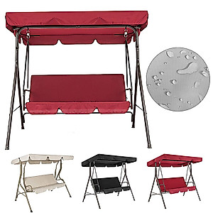 Doro0 Patio Swing Canopy Cover Set - Swing Replacement Top Cover + Swing Cushion Cover for 3 Seater Swing Waterproof Sunproof Cover