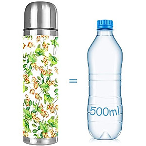 Stainless Steel Leather Vacuum Insulated Mug Flower Thermos Water Bottle for Hot and Cold Drinks Kids Adults 16 Oz