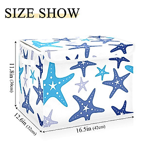 ALAZA Collapsible Large Storage Bin with Lid, Blue Starfish Foldable Storage Cube Box Organizer Basket with Handles, Clothes Blanket Box for Shelves, Closet, Nursery, Playroom