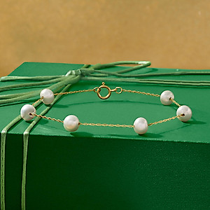 Ross-Simons 5-5.5mm Cultured Pearl Station Bracelet in 14kt Yellow Gold. 7 inches