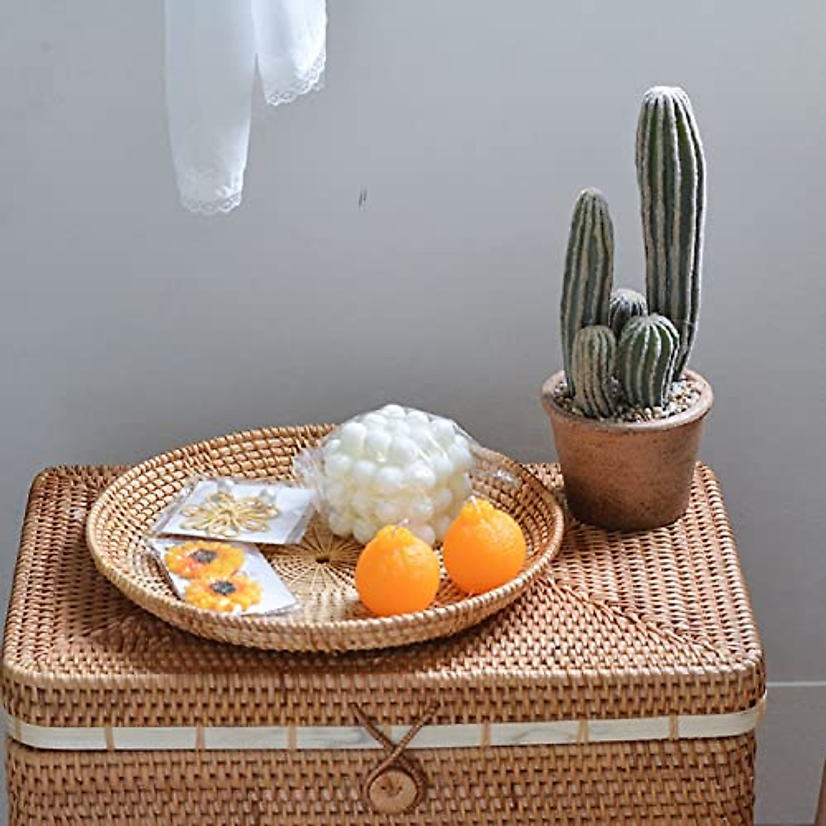 11inch Round Decor Rattan Centerpiece Tray for Candle Vase Holder Keys Remote Tray for Entryway Table Bread Serving Tray for Coffee Table Home Decor