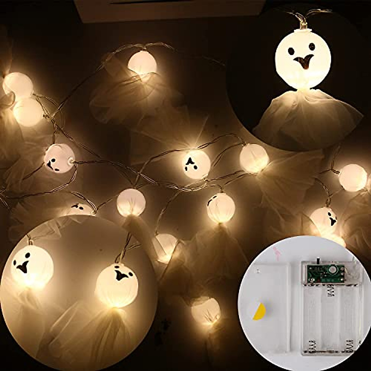 KIMOBER 20 LEDs Halloween Ghost String Lights,Battery Powered Lighting Decoration for Halloween Outdoor Indoor Party