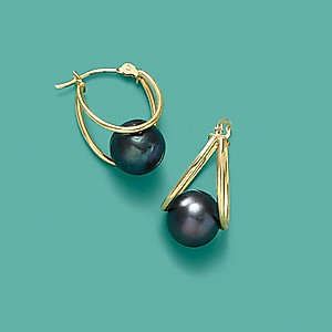 Ross-Simons Black Onyx Double-Hoop Earrings in 14kt Yellow Gold