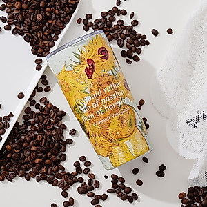 1st Heaven Coffee Tumbler, Van Gogh Art Tumbler, Spill-proof Insulated Coffee Mug with Lid, Inspirational Art Lover Gift for Outdoor, Office & Travel, 20oz (Sunflowers)