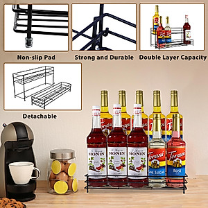 Coffee Syrup Organizer Rack 10 Bottles Syrup Bottle Holder Stand For Coffee Bar Accessories, 2 Tier Wine Bottle Storage Rack For Syrup, Wine, Liquor, Coffee Station Organizer For Kitchen Countertop