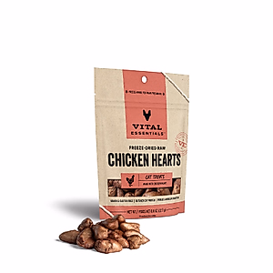 Vital Essentials Freeze Dried Raw Single Ingredient Cat Treats, Chicken Hearts, 0.8 OZ (Pack of 6)