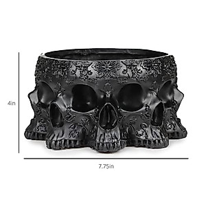 Skull Multiple Faces Plant Planter Pot, Decorations Sugar Candy Bowl, Polyresin Skull Planter Succulents Pots, Flower Pot Home Gardening Garden Goth Decor 4" H (Black)