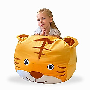 Peaceful Tiger- Stuffed Animal Storage Bean Bag - Stuffable Zipper Beanbag for Organizing Children Plush Toys - Beanbag Cover without Filling - Soft Toy Storage Holder & Chair for Boys & Girls