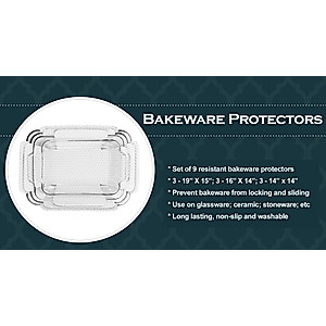 Bakeware Protectors - Set of 9 - Gray - 3 Pieces 19 X 15" Plus 3 Pieces 16 X 14" Plus 3 pieces 14 x 14" – Padded Pot and Pan Protectors To Protect Square And Rectangular Cookware
