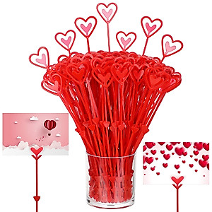Zhanmai 240 Pcs Plastic Floral Pick Card Holders Red Heart Shaped Flower Picks Card Holder Heart Shape Card Holders Clips for Floral Arrangement Bouquet Wedding Valentine's Day Decoration, 8.6 Inches