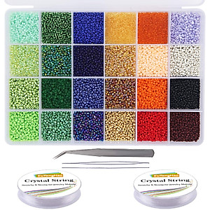 EuTengHao 14400pcs Glass Seed Beads Small Craft Beads for DIY Bracelet Necklaces Crafting Jewelry Making Supplies with Two 0.5mm Clear Bracelet String (600Pcs Per Color, 24 Colors)