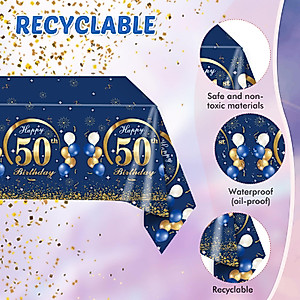 41PCS 50th birthday decorations men Navy Blue and Gold 50th Anniversary Decorations Disposable Tableware Include Plates Napkins Tablecloth Serve 20