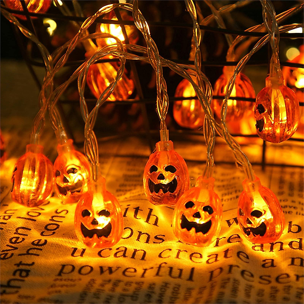 2 Pack Halloween Decoration Pumpkin String Lights, 9.8ft Total 40 LED Battery Operated 3D Halloween Light, Outdoor Decorative Lights for Patio, Garden, Gate, Yard, Halloween Christmas Decoration