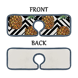 Absorbent Kitchen Faucet Mat 4 Pieces Pineapples Black White Geometric Faucet Sink Splash Guard Bathroom Counter and RV,Faucet Counter Sink Water Stains Preventer