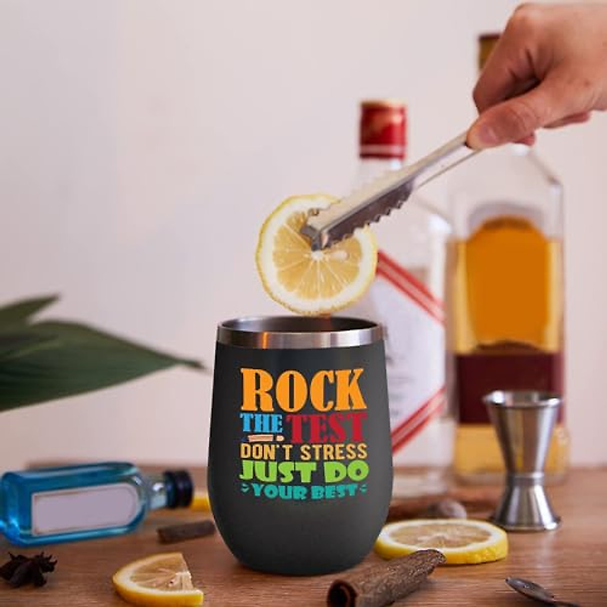 Rock The Tests Don't Stress Just Do Your Bests Travel Cup with Straw and Lid Aesthetic Mugs Design Gifts Girlfriend