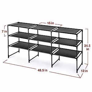 HOUSE AGAIN 4 Tier Long Shoe Rack for Closet, Shoe Shelf 24-Pairs Wide Non-Woven Cloth Max Weight 100LBS, Storage Organize for Floor, Bedroom, Entryways, Garages, Dorm, Apartments, Black