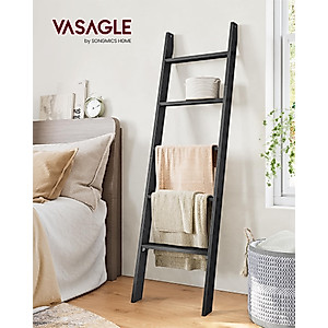 VASAGLE Blanket Ladder Decorative Farmhouse for The Living Room, 5-Tier Ladder Shelf, Ladder Rack for Storage and Decor, Ebony Black ULLS018B56