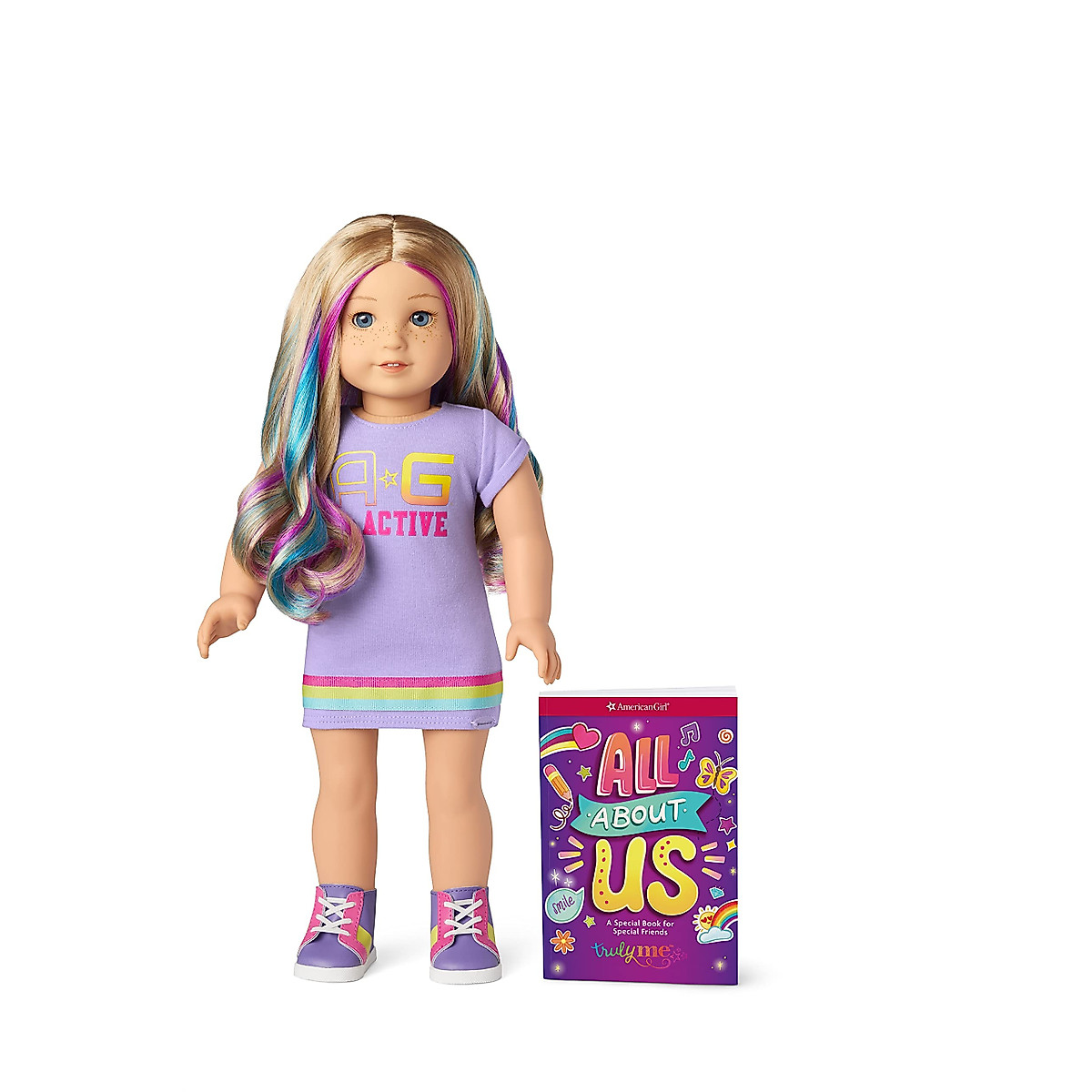 American Girl Truly Me 18-inch Doll #110 with Blue Eyes, Blonde Hair w/Highlights, Light Skin, T-shirt Dress, For Ages 6+