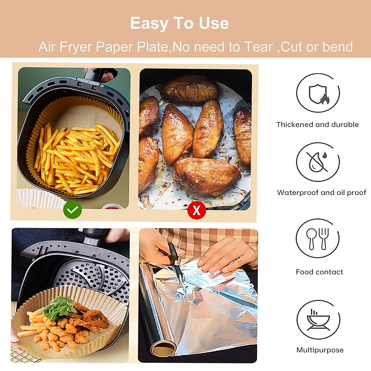 Air Fryer Disposable Paper Liner, 100PCS Non-sticky Air Fryer Paper, 6.3" Baking Paper liner, Oil-proof, Water-proof Natural Parchment Paper liner for Air Fryer Basket, Microwave Oven, Frying Pan
