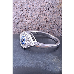 SILVERCLOSEOUT Rhodium Plated Sterling Silver Womens Blue Cz Evil Eye Ring - Size 7