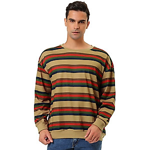 Lars Amadeus Men's Pullover Crew Neck Long Sleeves Color Block Sweatshirt T-Shirt Small Khaki