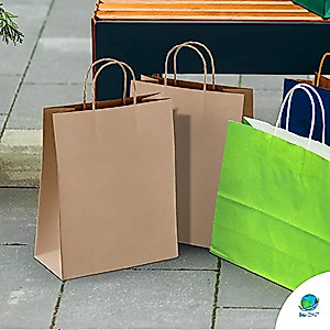 Amiff Kraft Paper Bags with Handles 13 x 7 x 17 Inch, Pack of 10 Brown Bags with Handles, Recyclable Sturdy 150 GSM Kraft Bags, Stylish and Classy Brown Paper Bags with Handles Bulk