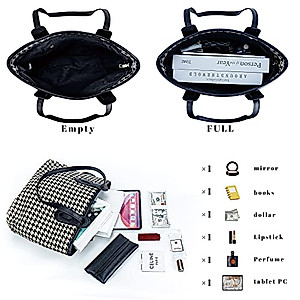 Whale Power Tote Bag for Women Houndstooth Shoulder Handbags Medium Size Purses with Zipper Black