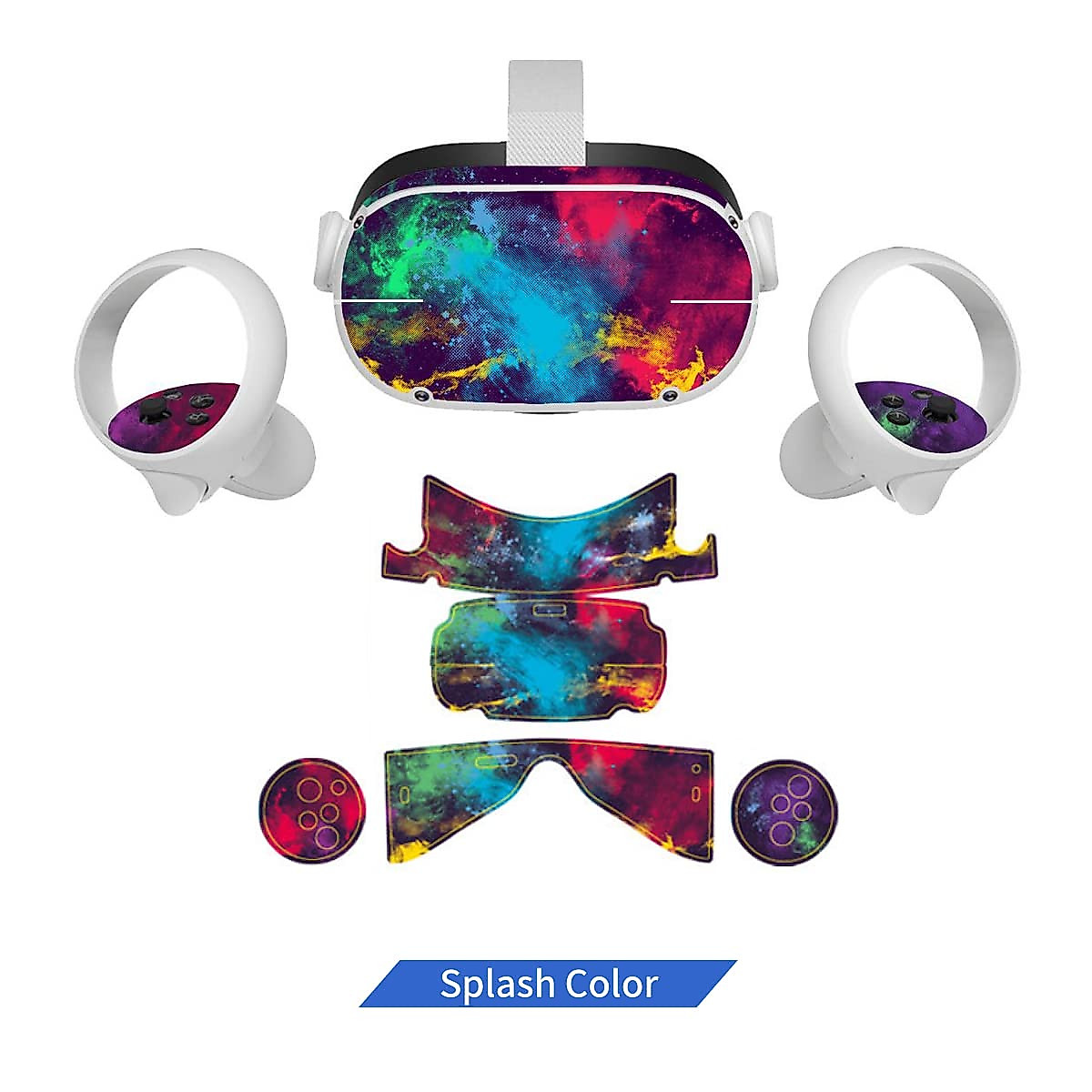 ZyberGears VR Stickers Compatible with Quest 2 Headset Skin Controllers Skin Traceless Frosting Protective Accessories - Splash Color
