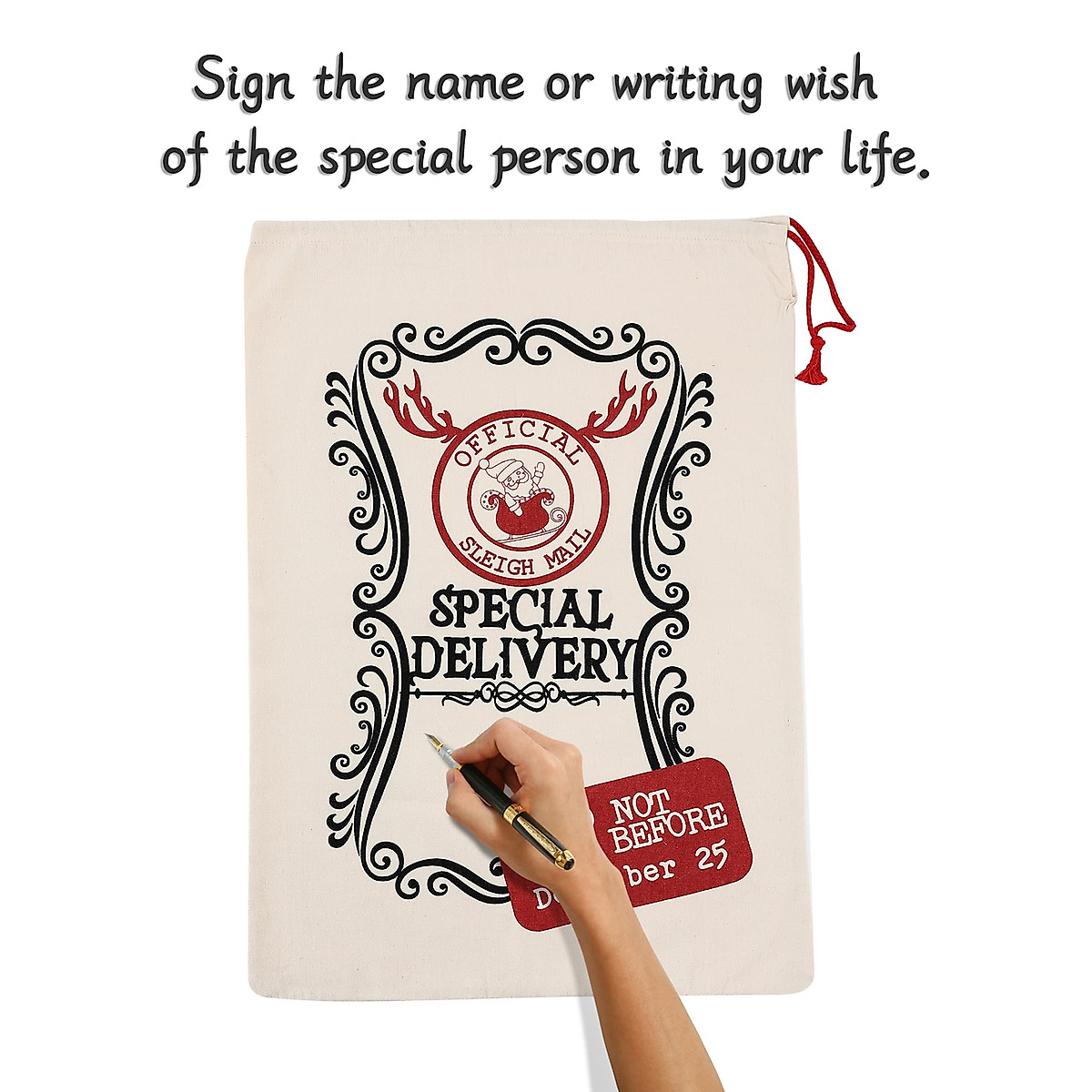 LessMo Christmas Santa Sack, Large Christmas Canvas Gift Bag with Drawstring, [Place to Write Wishes] Reusable Personalized Best Gift, for Xmas Package Storage, Christmas Party Supplies Favors