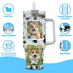 Hyturtle Personalized Picture Dog Dad 40oz Tumbler with Handle and Straw Gifts for Dog Lovers, Funny Father's Day Cup Gifts For Men, Best Gift Ideas for Fur Dad Stainless Steel Travel Cup With Lid