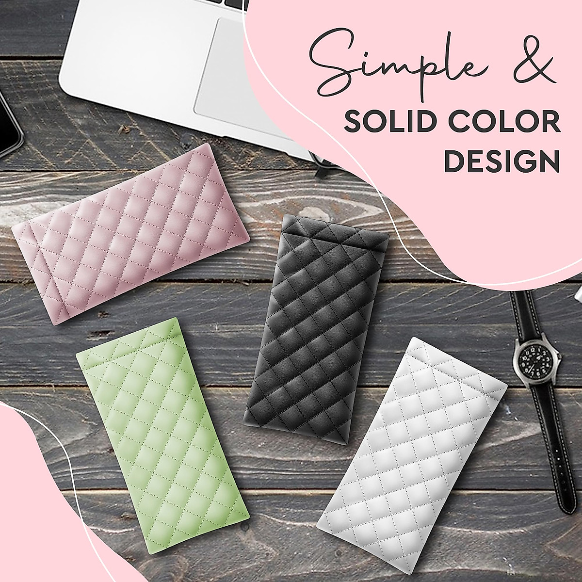 Valuatic COMF-PRO Portable Squeeze Eyeglass Case - Pu Leather Soft Sunglasses Case Easy To Use Glasses Case Pouch 2 Pack (Black-Pink)