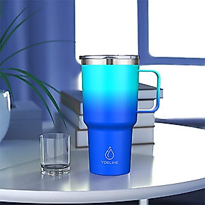 yoelike 32OZ Tumbler With Handle, Stainless Steel Vacuum Insulated Coffee Mug Cup for Travel, Home, Office, Indoor and Outdoor, Dishwasher Safe - Keep Cold 24hrs And Hot 12hrs(Blue Waves)