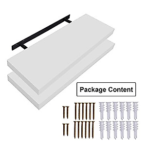 RANK Floating Shelves 2 Pack Modern Display Wall Shelf for Bedroom, Bathroom, Living Room and Kitchen, Deeper Than Others (White, 35.5" L x 11.5" D x2 T)
