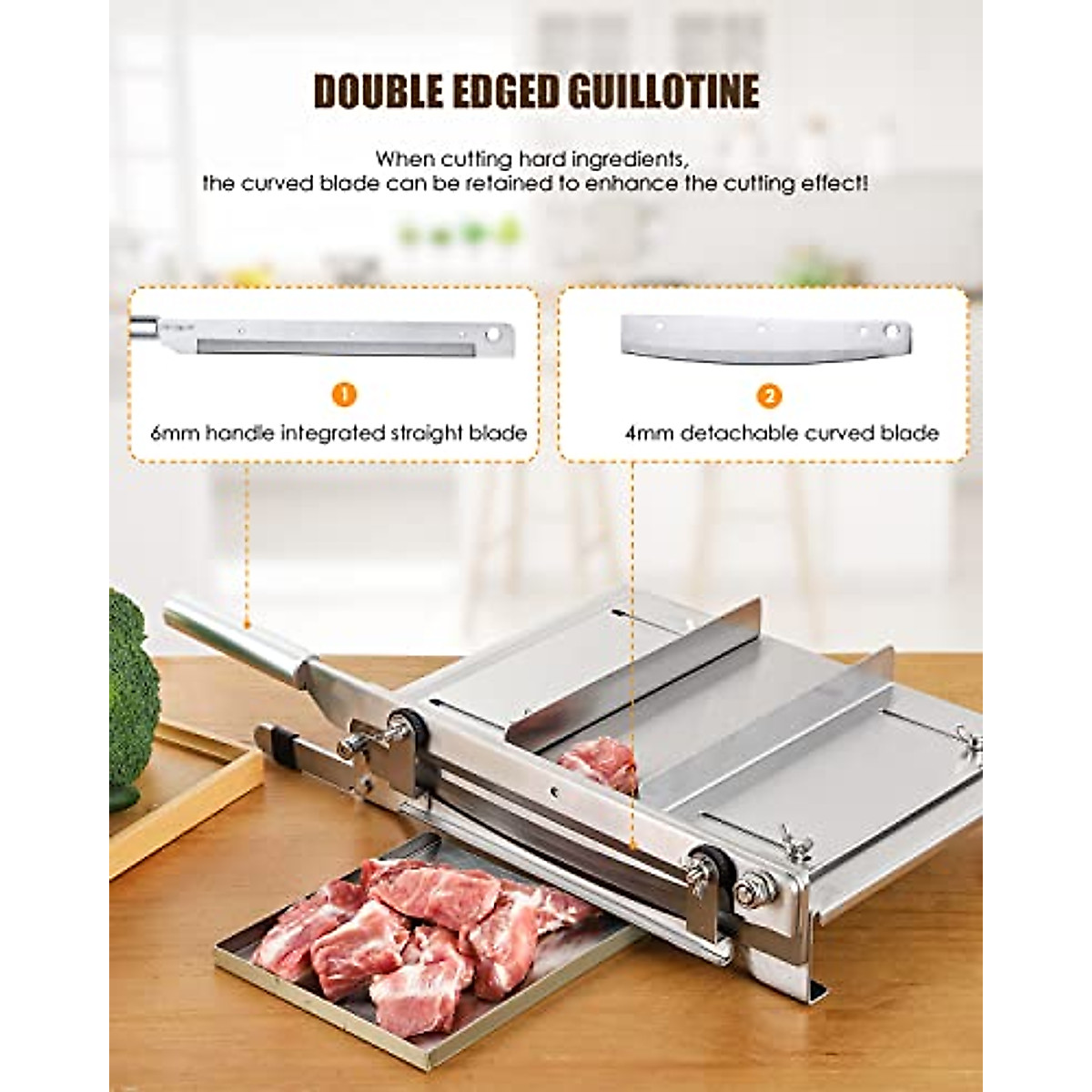 CGOLDENWALL 2 BLADES Manual Ribs Meat Chopper Slicer Stainless Steel Hard Bone Cutter Beef Mutton Household Vegetable Food Slicer Slicing Machine for Whole Chicken Rib Spine