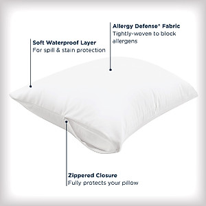 AllerEase Waterproof Pillow Protector, Allergy Pillow Protector, Zippered Pillow Protector, Standard/Queen, 2 Pack