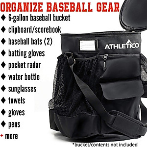 Athletico Baseball Bucket Cover Organizer - Baseball Bucket Bag With Padded Seat (Black)