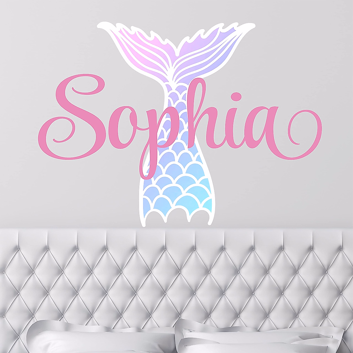 Custom Name Mermaid Nursery Wall Decal - Girls Personalized Name Mermaid Wall Sticker - Custom Name Sign - Custom Name Stencil Monogram - Girls Nursery Wall Decor (16" Wide x 11" high)