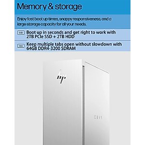 HP Envy Gaming Desktop, Intel Core i9-12900 Processor, 64GB DDR4 RAM, 2TB PCIe SSD + 2TB HDD, NVIDIA GeForce RTX 3070 8G DDR6, Win 11 Pro, White, 32GB Hotface USB Card