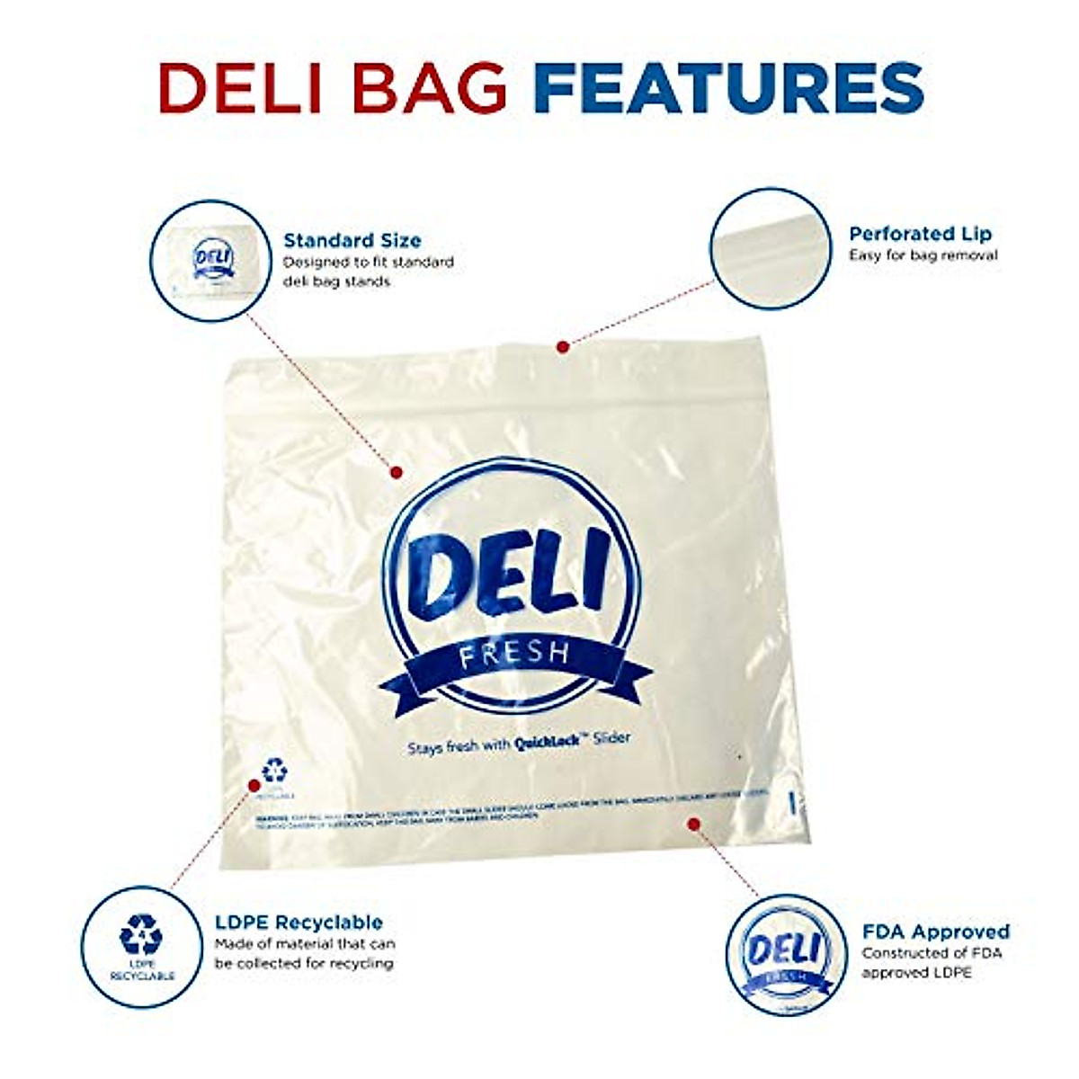 Jaccard Freshly Sliced Deli Bags with Press to Closure (1000 Count), 10" x 8" x 1.25 mm