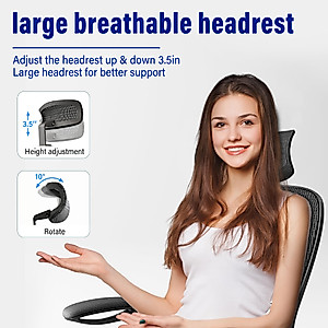 GABRYLLY Ergonomic Office Desk Chair, High Back Mesh Chair with Adjustable Flip-up Arms, Swivel Computer Task Chair with Lumbar Support, Tilt Function for Home,Office & Student