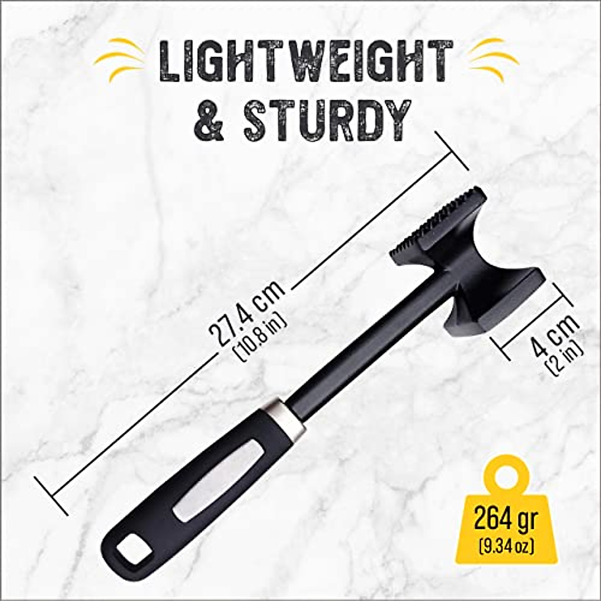 ﻿﻿Checkered Chef Meat Tenderizer Hammer - Dishwasher Safe Metal Kitchen Mallet for Tenderizing Chicken, Beef, Pork & Nuts with Non-Slip Grip