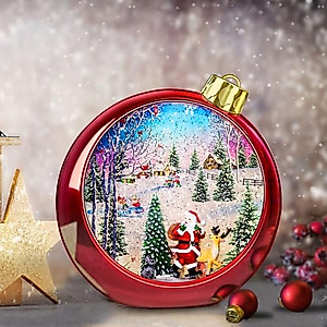 Large Size Christmas Snow Globes Lighted Up,6H Timer Glitter Snow Globes Christmas with Music Box 8 Songs, Red Round Lantern with Xmas Tree
