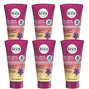 Veet Sensitive Skin Formula with Aloe Vera and Vitamin E, Dermatologically Tested Hair Removal Gel Cream 6.76 Fl Oz. for Legs & Body (6 Pack)