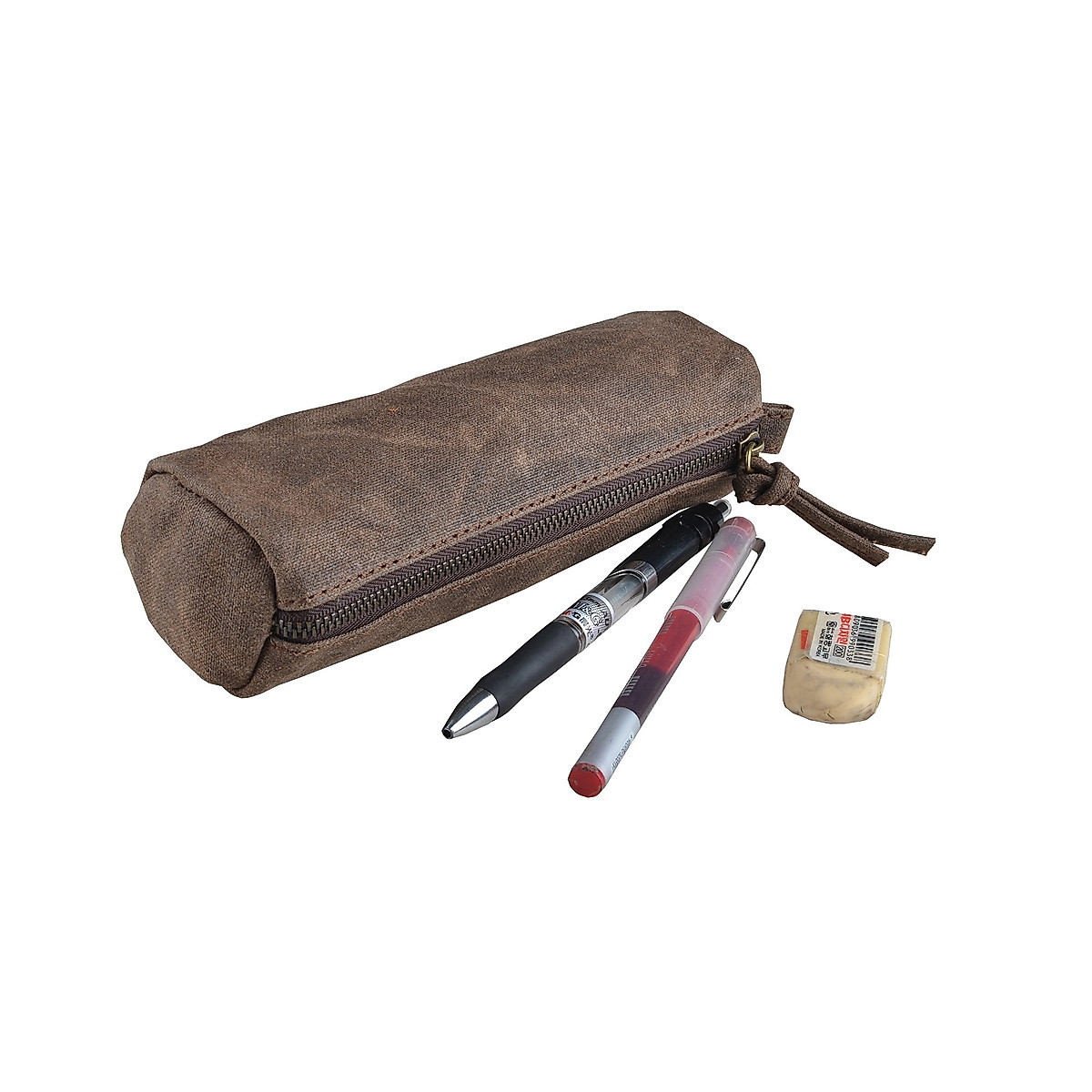 Gootium Vintage Waxed Canvas Pencil Case Organizer For Artists, 7"x2"x2.5"