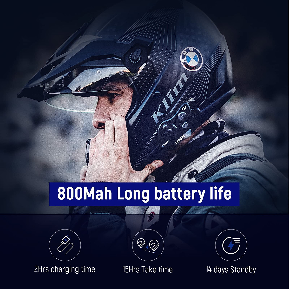 LEXIN 2pcs LX-FT4 Pro 4-Way Motorcycle Bluetooth Headset Featuring Integrated Headlamp with SoS Mode, Amazing Audio, Helmet Intercom Communication System with Type-C Quick Charge for Snowmobile/ATV