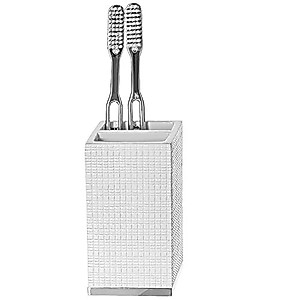 Creative Scents White Bathroom Accessories Set - 4 Piece Bathroom Set with Silver Base - Decorative Bathroom Accessory Set Includes: Soap Dispenser, Toothbrush Holder, Soap Dish and Tumbler (Estella)