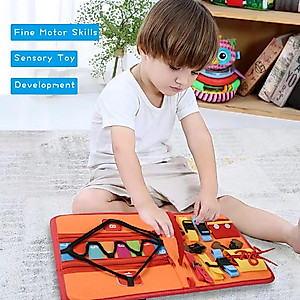 Toddler Busy Board,Montessori Toys for 3 4 Year Old,Sensory Board for Learning Fine Motor Skills,Toddler Activities for Travel Car Airplane,Practical Early Educational Sensory Toys